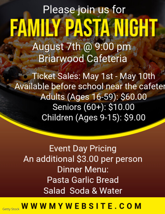 family pasta night flyers Template | PosterMyWall