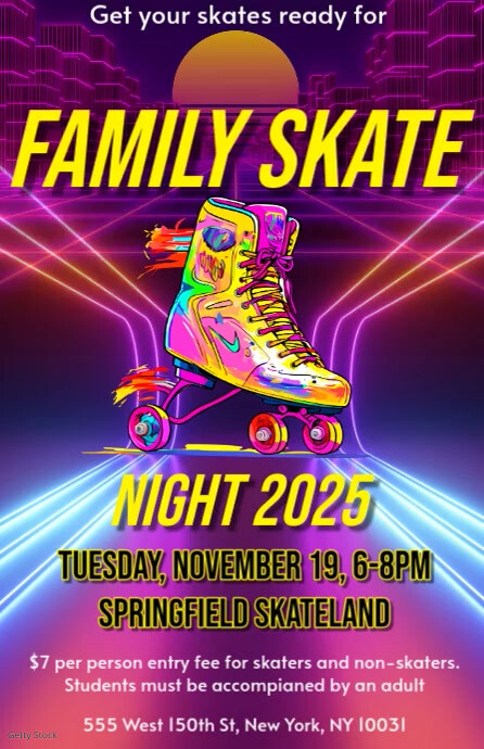 family skating night flyers, skating day poster, skating event, skating ...