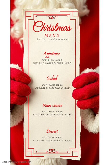 Plantilla de Fancy Christmas Dinner Menu with Santa | PosterMyWall