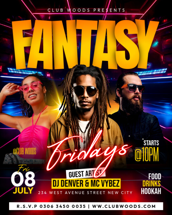 Fantasy themed Friday night dj club party event invitation flyer ...