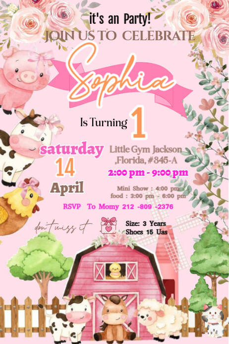 Farm Animals Pink Barn | Pink barnyard birthday invitation Brithday ...
