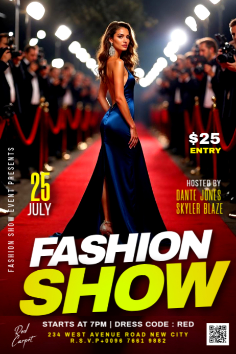 Fashion Show Runway Red Carpet Catwalk Designer Dress Showcase Event Invitation Flyer Template ...