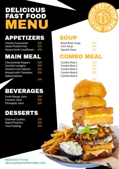 Fast Food Menu Template | PosterMyWall