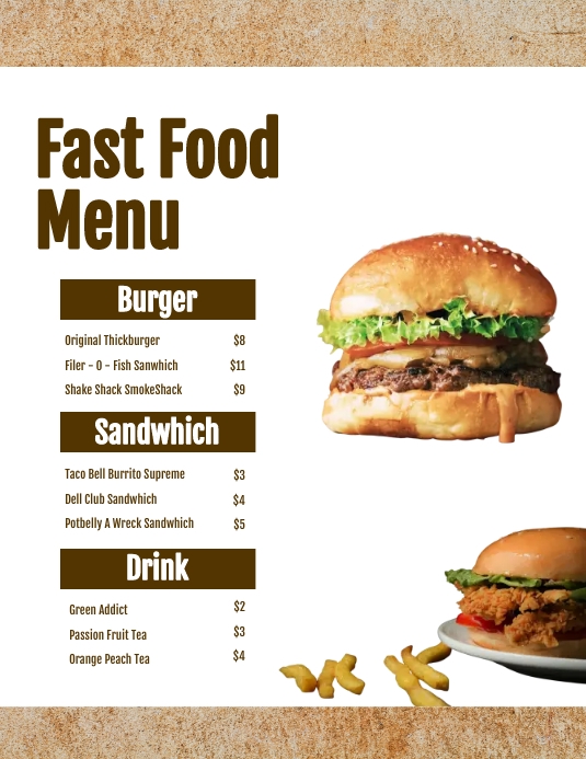Fast Food Menu Template | PosterMyWall