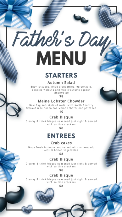 Father's Day Menu Template | PosterMyWall