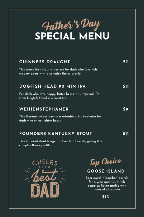Copy of Father's Day Menu Template | PosterMyWall