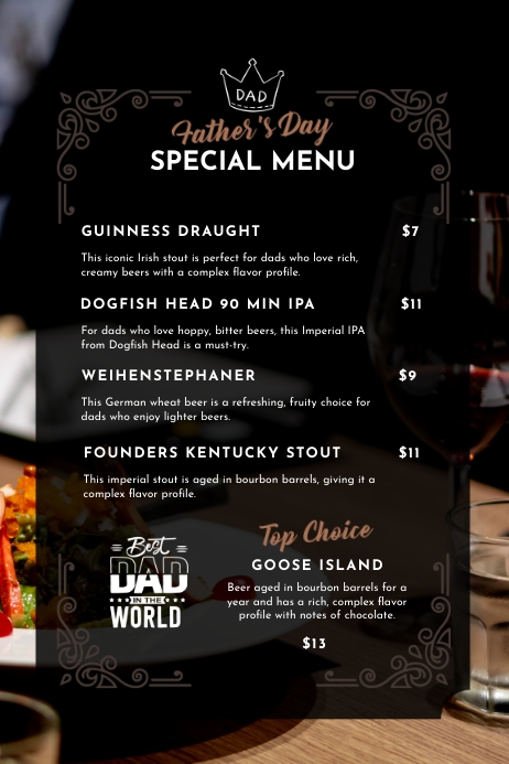 Father's Day Menu Template | PosterMyWall