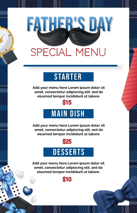 Father's Day Menu Template | PosterMyWall