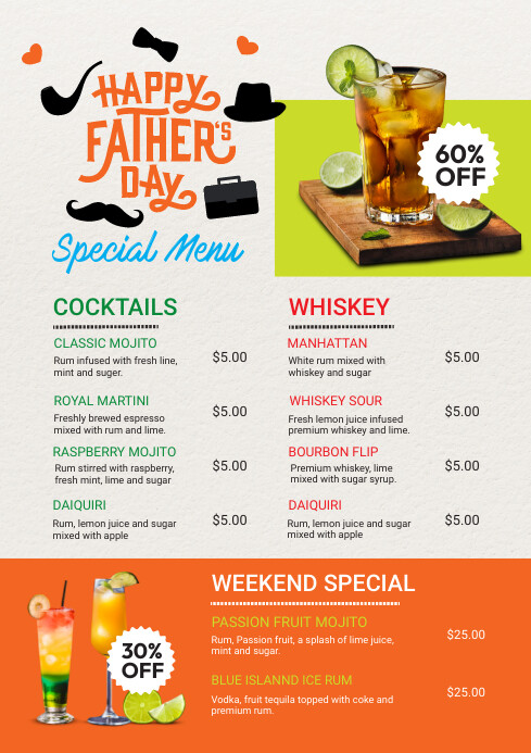 Plantilla de Father's Day Menu Template | PosterMyWall