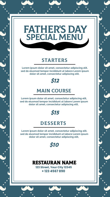 Father's Day Menu Template Instagram Story | PosterMyWall