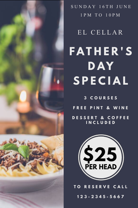 El Plantilla de Oferta de Restaurante Especial Del Día Del Padre ...