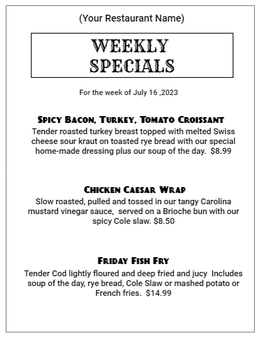 Weekly Specials (1) | PosterMyWall