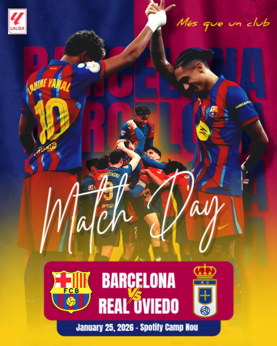 Plantilla de FC Barcelona vs Real Oviedo – LaLiga Match Day | PosterMyWall