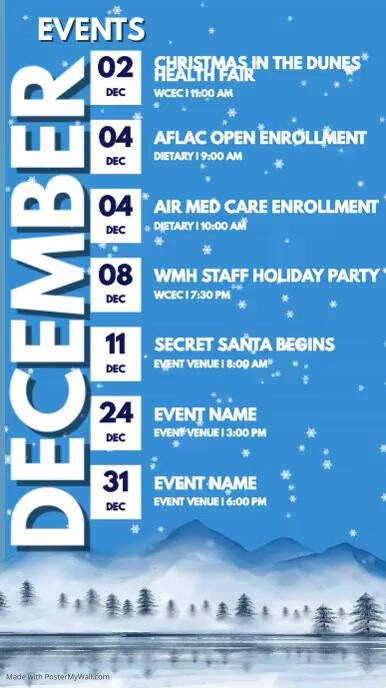 Winter Events Schedule Calendar Template | PosterMyWall