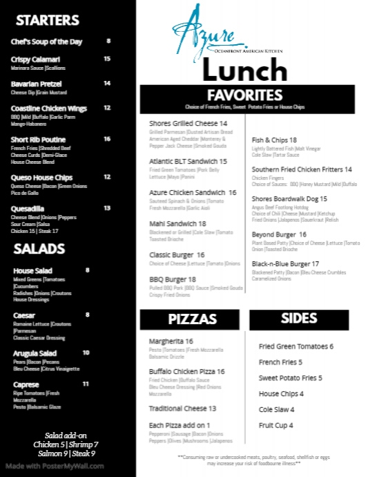 Azure Lunch Menu | PosterMyWall