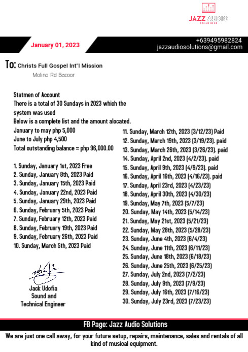 Copy of The Lords chosen projector installation invoice | PosterMyWall