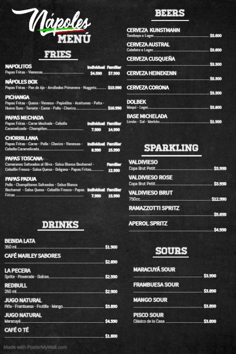 Copy of Menú Nápoles Restobar 2 Fondo Negro | PosterMyWall