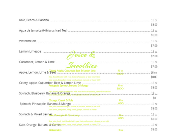 Fresh Juice Smoothie Bar Menu Template | PosterMyWall