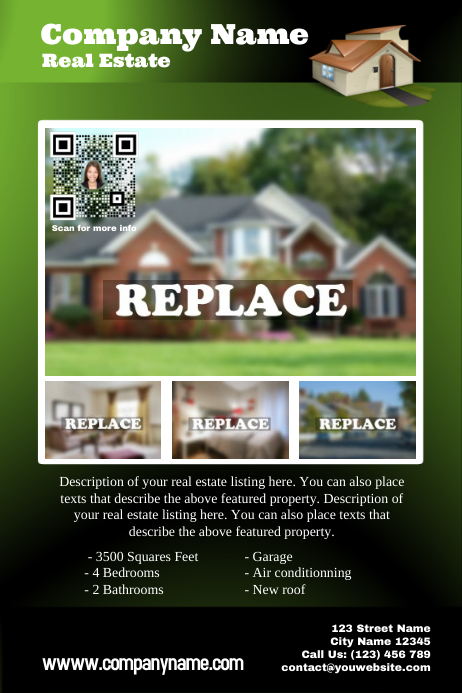 Featured property - Green real estate flyer with QR code | PosterMyWall