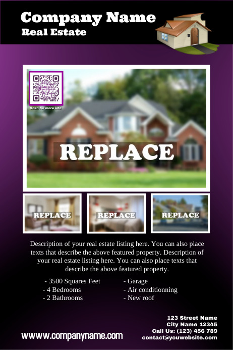 Featured property - Real estate flyer with QR code (Purple) | PosterMyWall