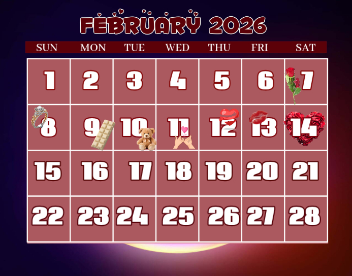 Plantilla de February Calendar 2026 Poster/wallboard | PosterMyWall