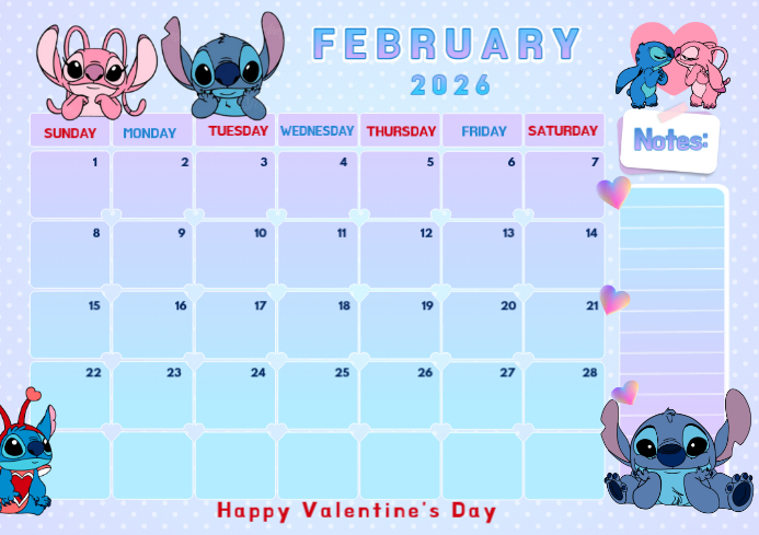 Copy of February Stitch 2025 Calendar Valentine's Day | PosterMyWall