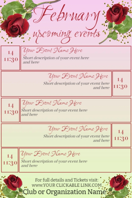 Copy of February Upcoming Events Calendar | PosterMyWall