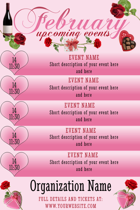 February Upcoming Events Calendar Template | PosterMyWall