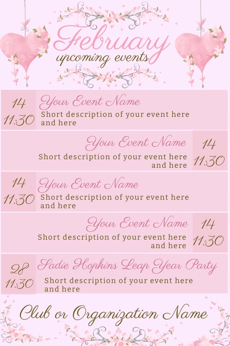 February Upcoming Events Calendar Template | PosterMyWall