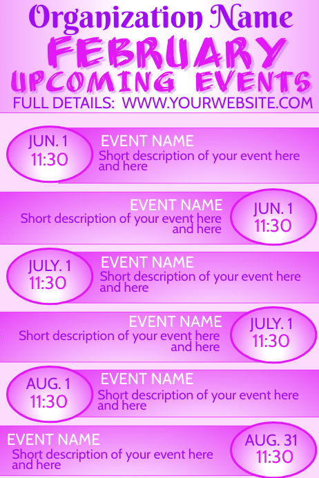 February Upcoming Events Template | PosterMyWall