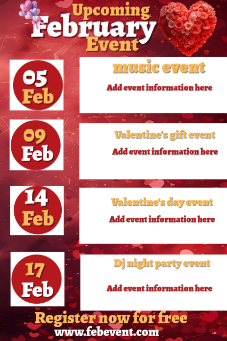 Plantilla de February upcoming events flyer | PosterMyWall