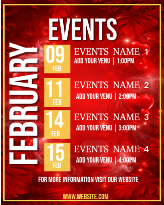 February upcoming events schedule flyer Template | PosterMyWall