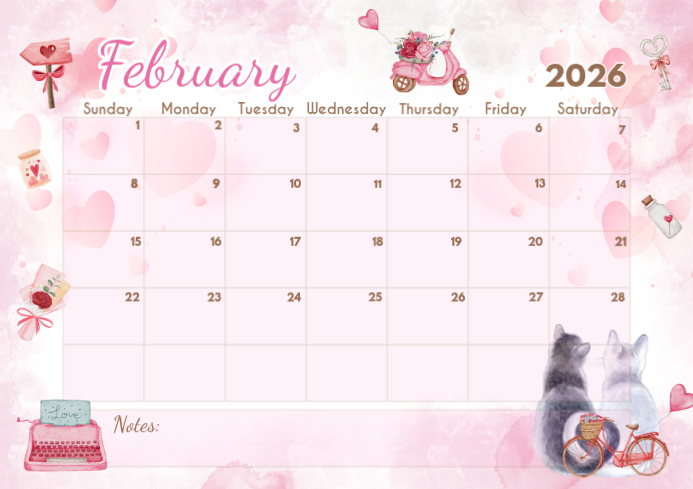 February Valentines 2025 Calendar Template | PosterMyWall