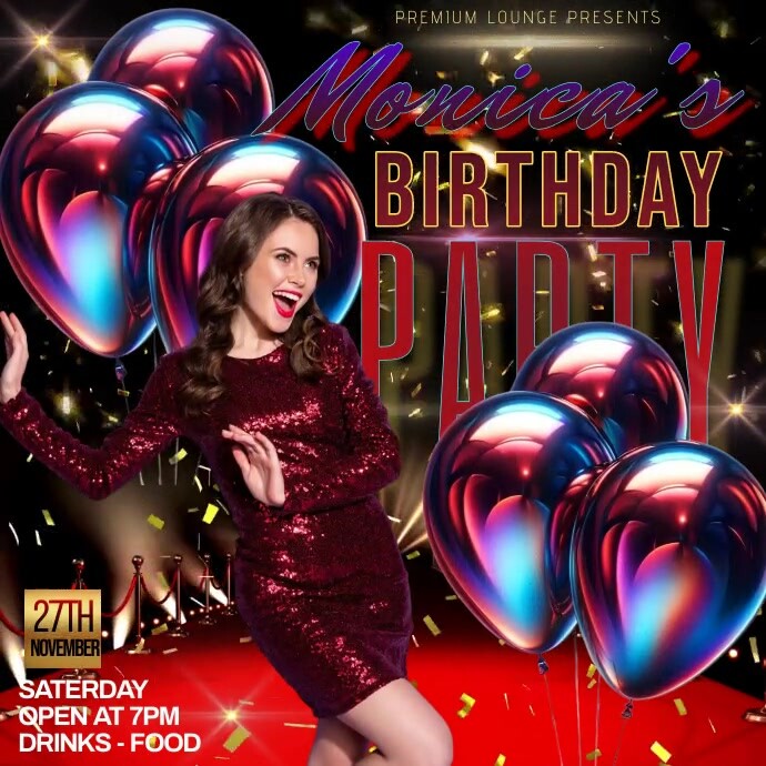 female birthday party invitation modern Template | PosterMyWall