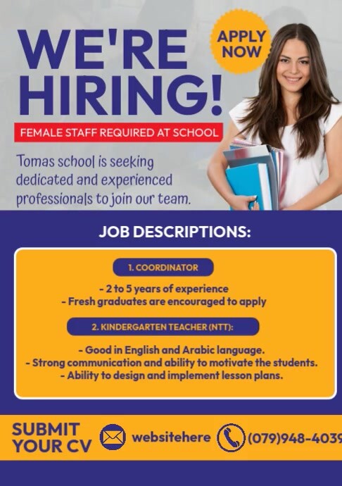 Female Staff Hiring Template | PosterMyWall