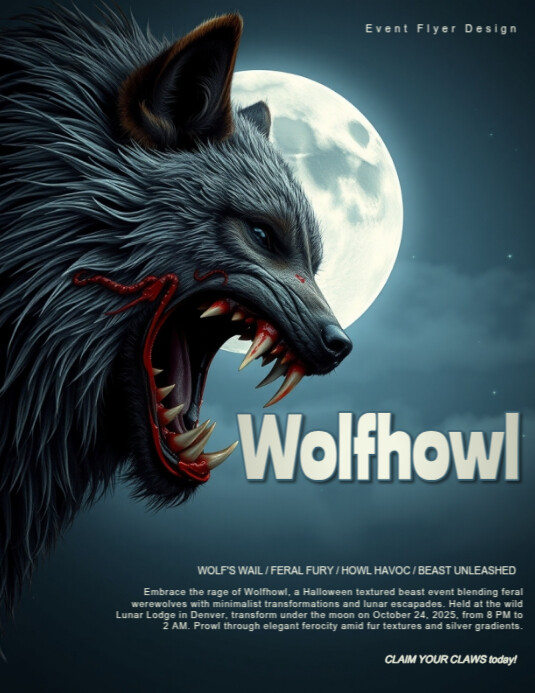 Feral Werewolf Halloween Textured Beast Flyer Design Template ...