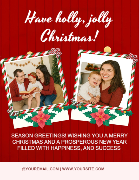 Festive Christmas Family Greeting Card Template with Photo Frames ...