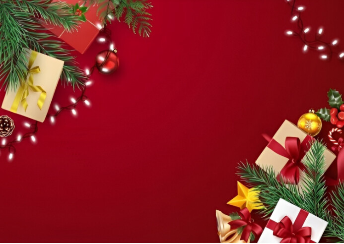 Festive Christmas Gift Box Border on Red Background Template | PosterMyWall