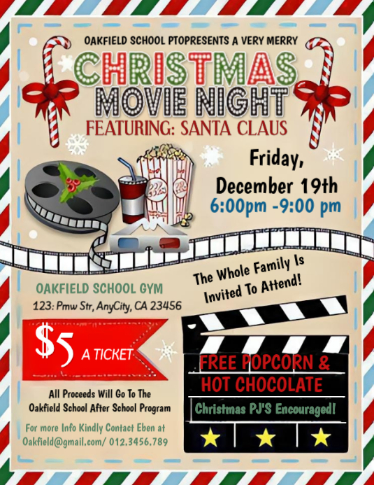 Festive Christmas Movie Night Flyer | Holiday Event Invitation Template ...