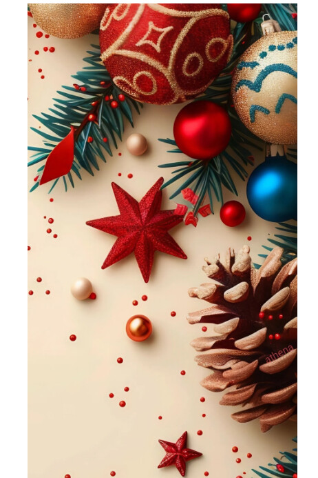 Festive Christmas Ornament Arrangement on Pine Branches Template ...