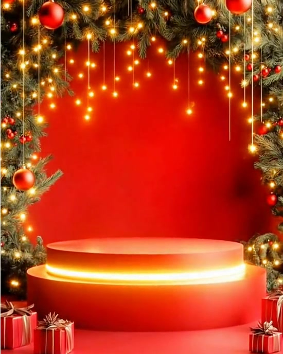 Festive Christmas Stage Background Template with Lights and Ornaments ...