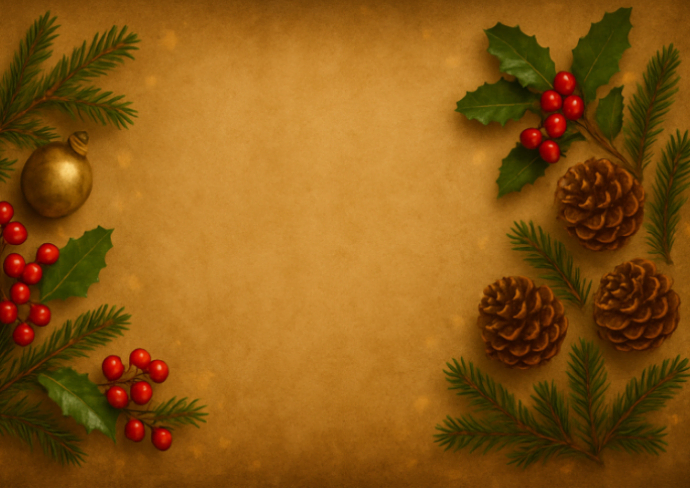 Plantilla de Festive Green Holiday frame with pine branches, gifts, and ...