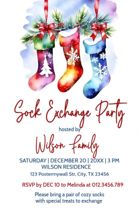 Festive Sock Exchange Party Invitation – Colorful Holiday Design ...