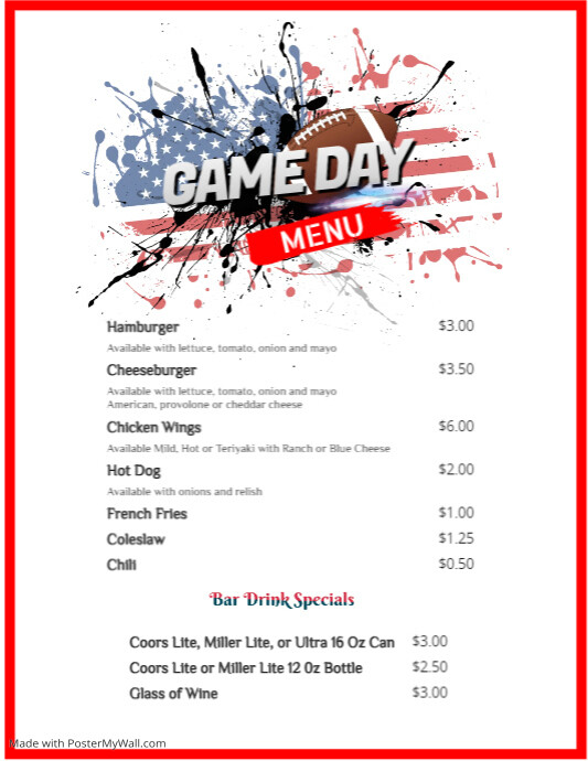 Game Day Sunday Menu Flyer (1) | PosterMyWall