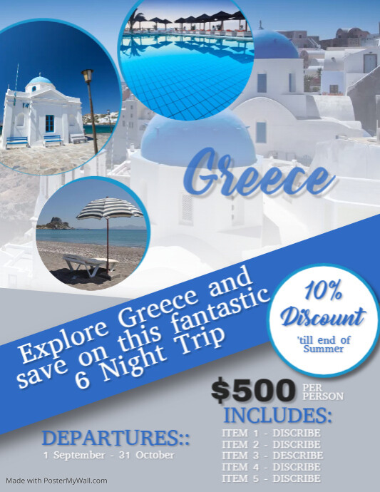 Greece Travel Flyer Template | PosterMyWall