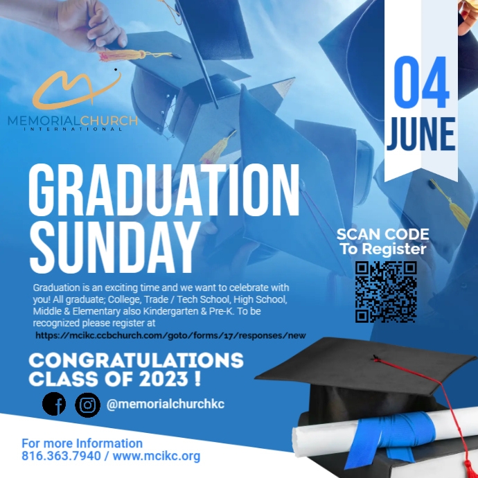 Blue Graduation Sunday Instagram Post | PosterMyWall