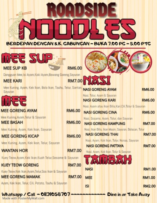 Copy of Copy of Noodle Restaurant Menu Poster | PosterMyWall