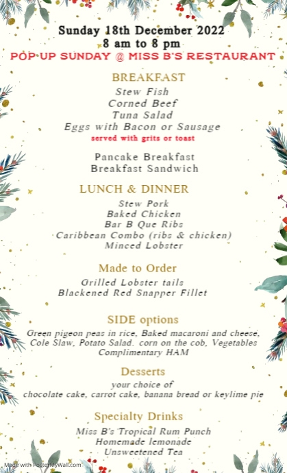 Holiday Specialty Menu | PosterMyWall