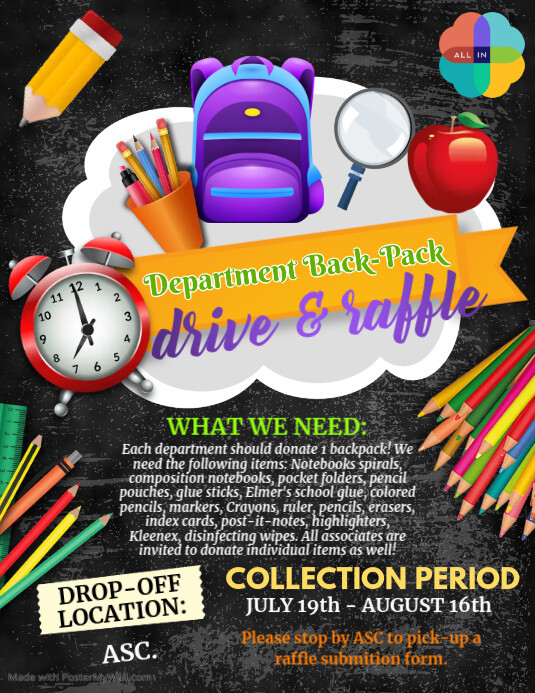 Back to School, School supply drive (1) | PosterMyWall