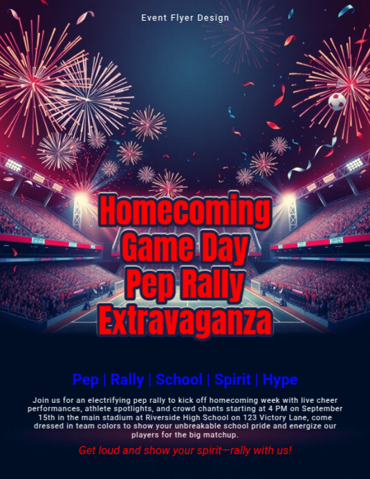 Copy of Fiery Explosive Stadium Homecoming Game Day Pep Rally ...